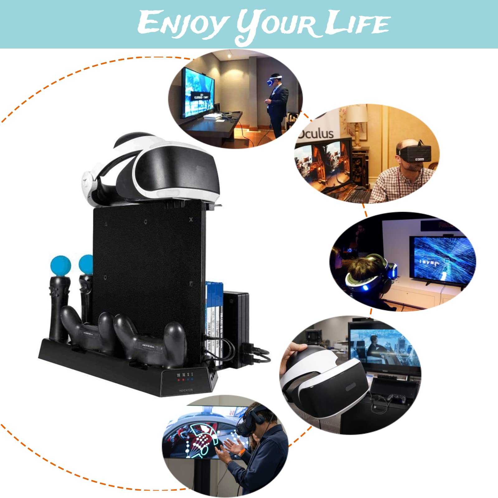 143 VR Charging Stand, Cooling Fan Station for PlayStation 4/ Slim/Pro - Showcase, Cool, and Display Your VR - PlayStation 4 Portable 3 in 1 Charging Station