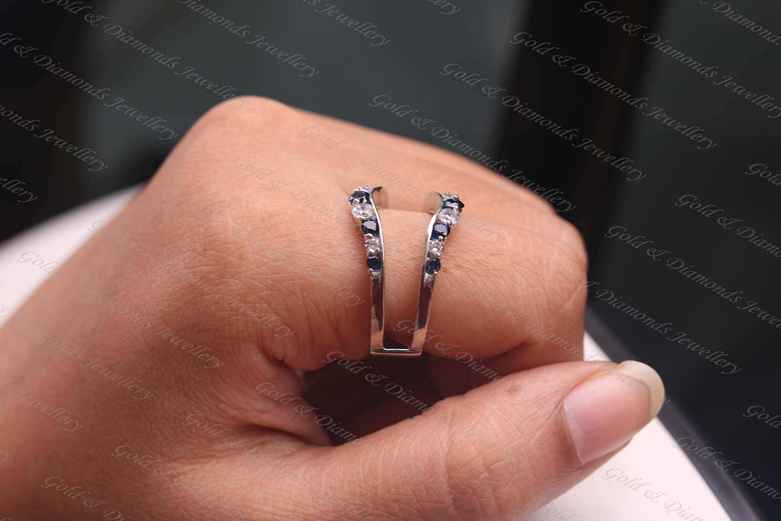0.50ct Cubic Zirconia & Blue Sapphire Ring Solitaire Enhancer Guard Wrap in 14K White Gold Over Sterling Silver For Women