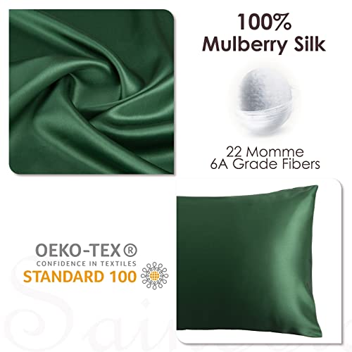 100% Pure Mulberry Silk Pillowcase for Hair and Skin with Hidden Zipper - 22 Momme Premium 6A Grade, 600 Thread Count, Silk Pillow Cases Standard Size 20"x26" (Dark Green, 1pc, with Gift Box)