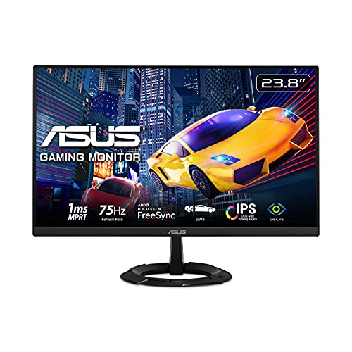 ASUS 23.8” 1080P Gaming Monitor (VZ249QG1R) - Full HD, IPS, 75Hz, 1ms, Extreme Low Motion Blur, Speakers, FreeSync, Eye Care, VESA Mountable, Ultra-Slim, DisplayPort, HDMI, Tilt,Black
