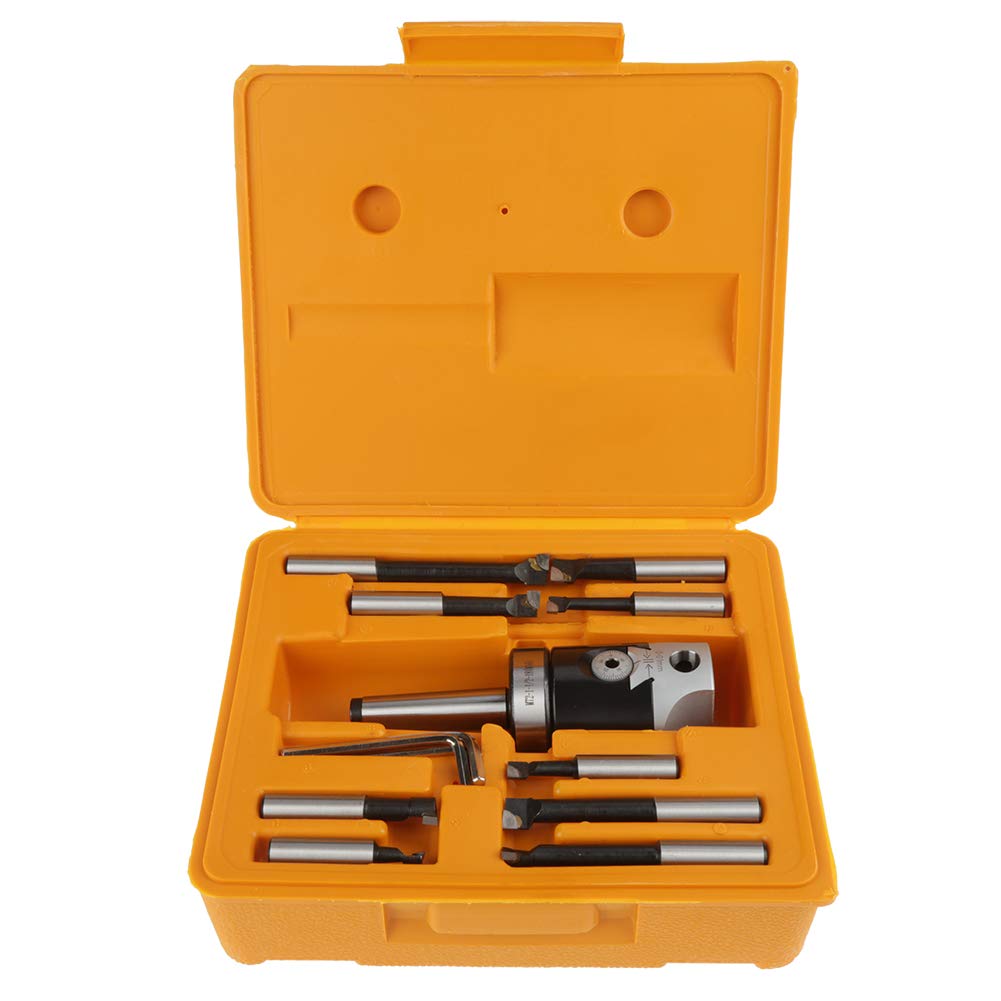 50mm Boring Head Set, 1 Set MT2 -M10 F1-12 Boring Head with 12mm Boring Bars, MT2 M10×1.5 1-1/2"-18UNF Perfect for Milling Machine Accessories