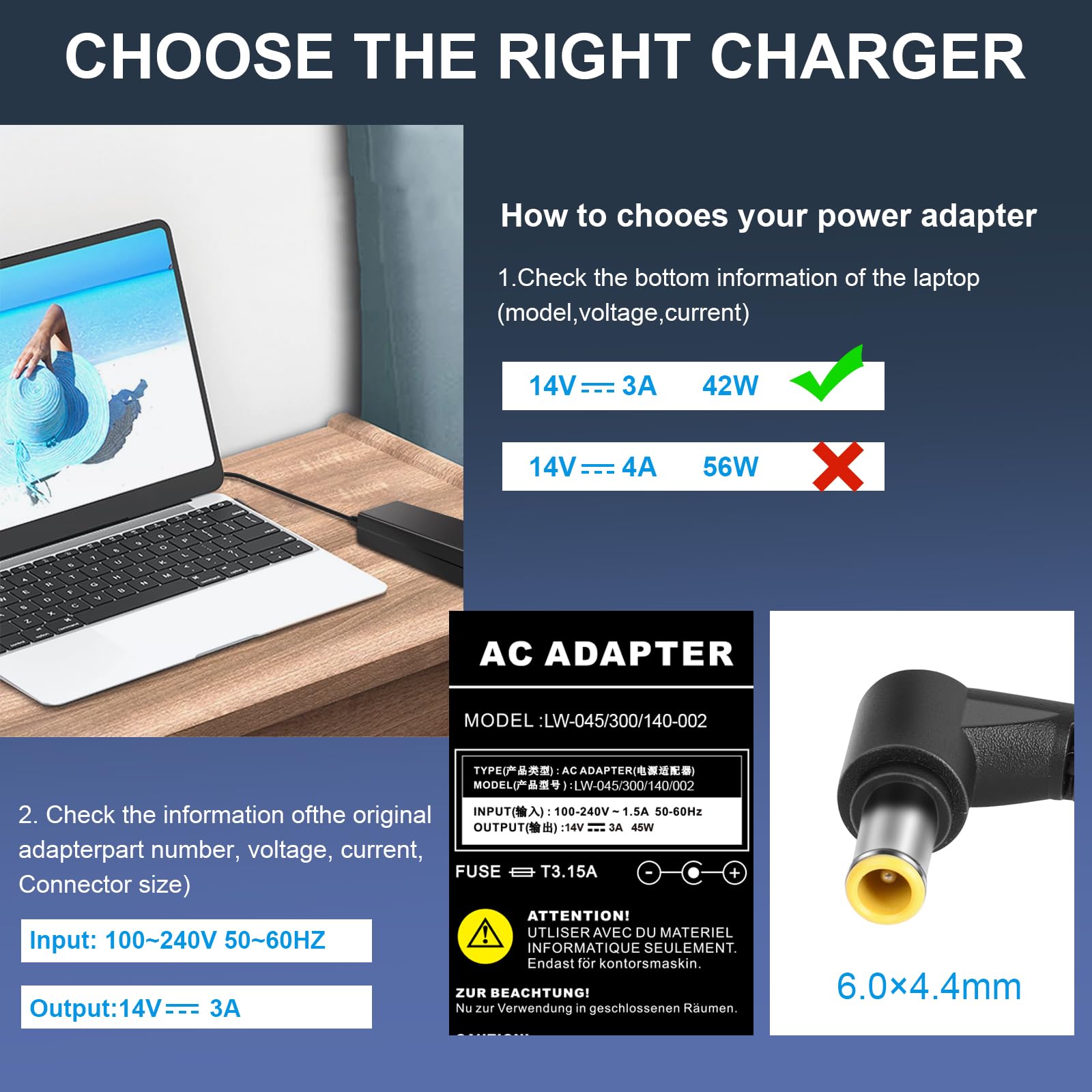 14V 3A Power Adapter Charger for Samsung Monitor S22A300B s22c300h, SyncMaster 15" 17" 18" 19" 20" 22" 23" 24" 27" Screen TV Power Cord