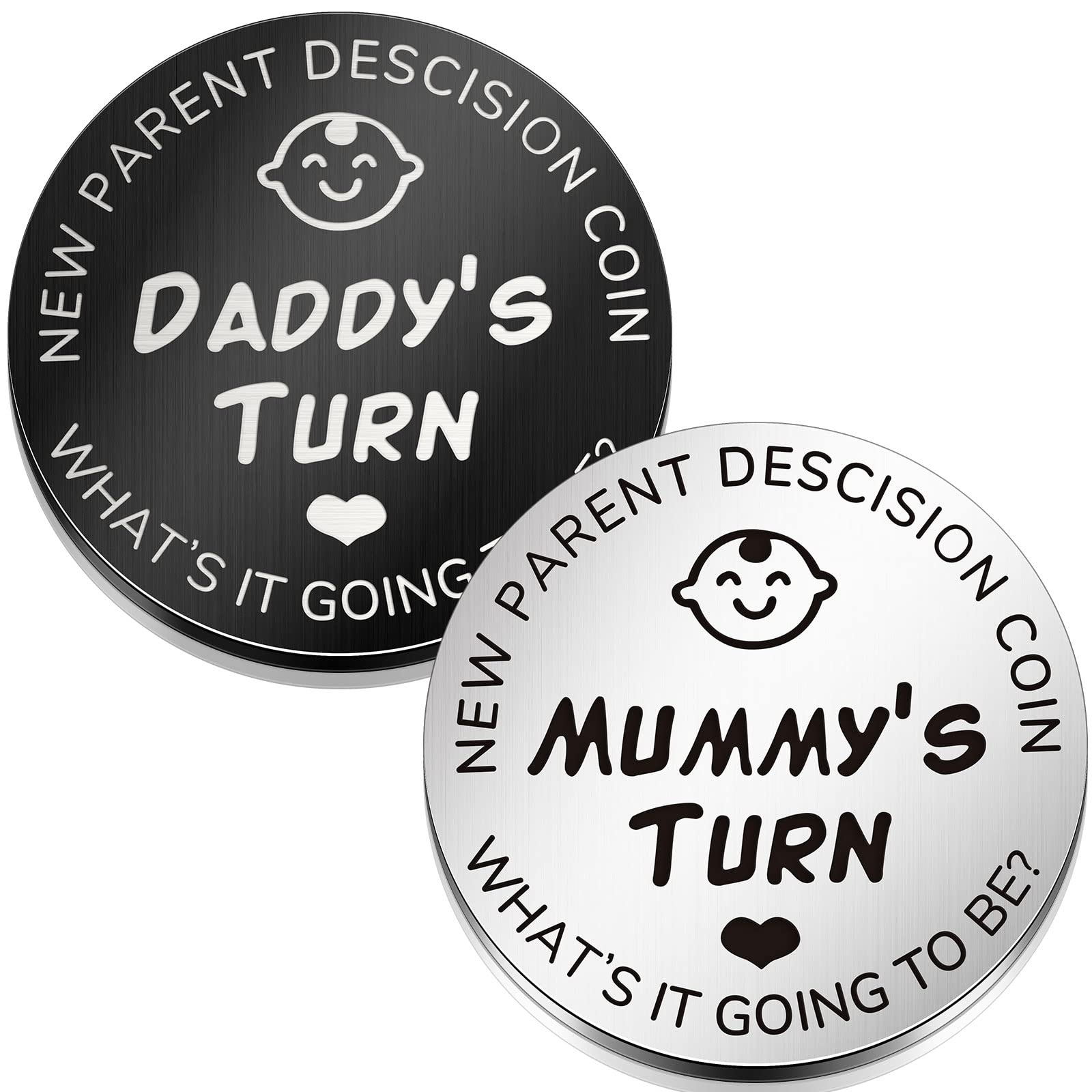 2 Pieces Fun New Parents Decision Coin Double-Sided Decision Making Coin New Baby Presents Pregnancy Presents for First Time Mom New Dad Presents for Christmas Thanksgiving Silver and Black