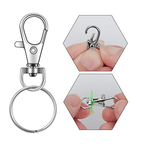 100PCS Key Chain Clip Hooks, Swivel Clasps Lanyard Snap Hook, Keychain Hooks for Lanyard Key Rings Crafting Silver