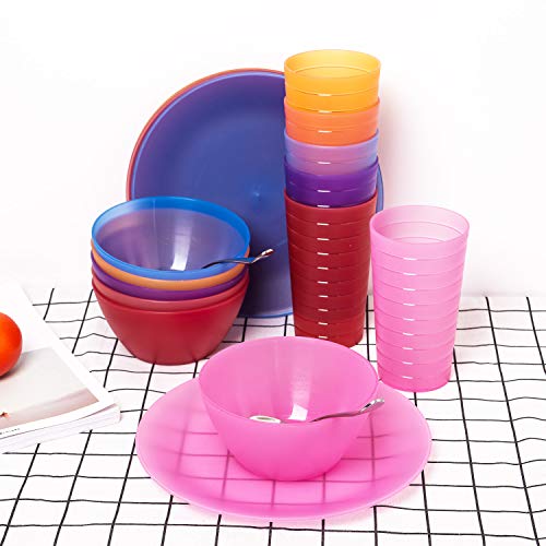 18-Piece Plastic Dinnerware Set, Unbreakable and Reusable Plastic Plates Plastic Bowls Plastic Tumblers, Multicolor