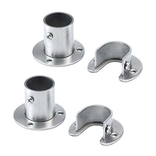 Antrader 4-Pack Wardrobe Bracket Stainless Steel Closet Rod End Supports Closet Pole Sockets Flange Rod Holder Set with Screws, 1 Inch Diameter, U-Shaped + O Shaped