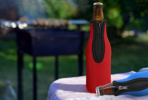 4 Pcs Beer Bottle Insulator Sleeve Different Color. Zip-up Bottle Jackets. Keeps Beer Cold and Hands Warm. Classic Extra Thick Neoprene with Stitched Fabric Edges, Enclosed Bottom, Perfect Fit