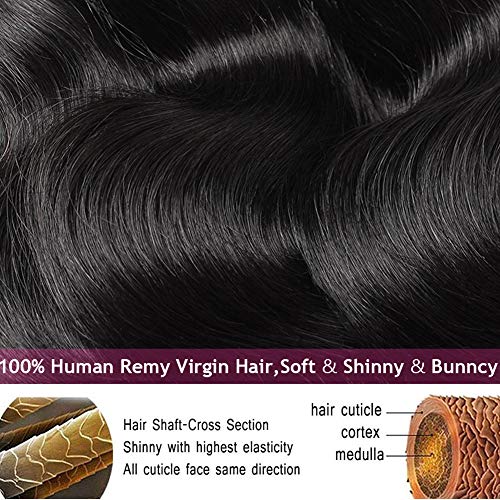 Fheaicr Human Hair Bundles 12A Brazilian Body Wave Bundles 100% Unprocessed Brazilian Hair 28 Inch Bundles Natural Black(1 Bundle)