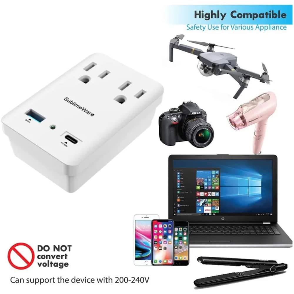 2000 W Travel Adapter Kit w/ 2 USB Ports & Outlets - International Power Adapter Plug Europe US UK Adaptor - 220-110V Adapter - Smart 2.4 A USB Electrical Charger Dual Voltage Device Sublimeware