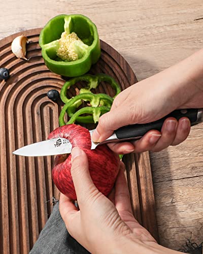 TUO Paring Knife 3.5 inch Fruit Peeling Knife Ultra Sharp Kitchen Chef Knife - German HC Steel Full Tang Pakkawood Handle - BLACK HAWK SERIES with Gift Box