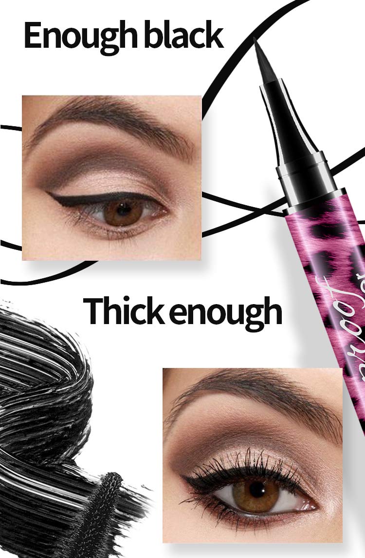4D Silk Fiber Eyelash Waterproof Mascara and Eyeliner Set Ultimate Black Volume and Length Lengthening Mascara Ultra Black Eyeliner