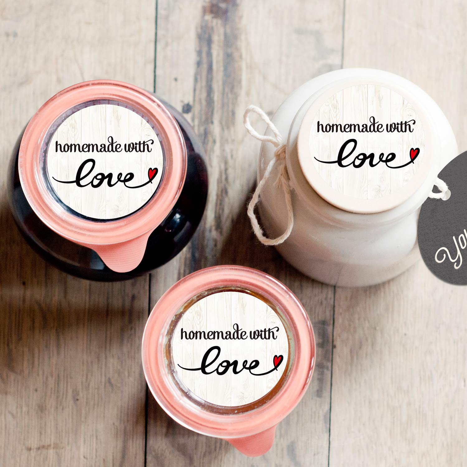 500 Homedmade with Love Stickers-1.4 inch Wood Grain Round Labels.