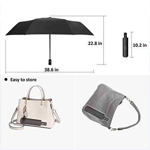 2 PACKS Automatic Open Close Anti-UV& Windproof & Water-Resistant Foldable Umbrella,Black&Light Green