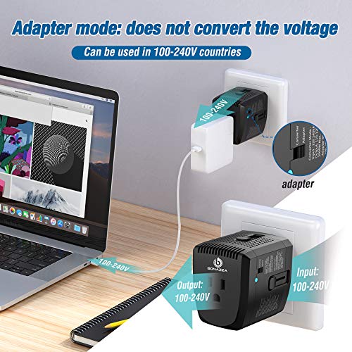 2000Watts Voltage Converter, 220V to 110V Converter, International Plug Adapter, Power Converter Adapter Combo, US to Europe, UK, Israel, Africa Over 150 Countries (Black)