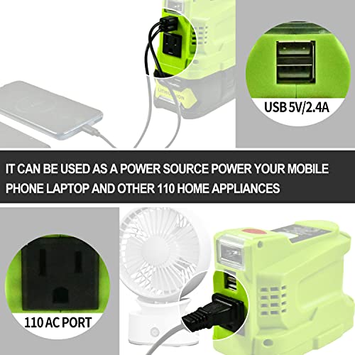 150W Power Inverter for Ryobi 18V Volt Lithium Battery,Portable Power Station Inverter with 2-USB&AC 110V-120v 200LM LED Light(Inverter only)