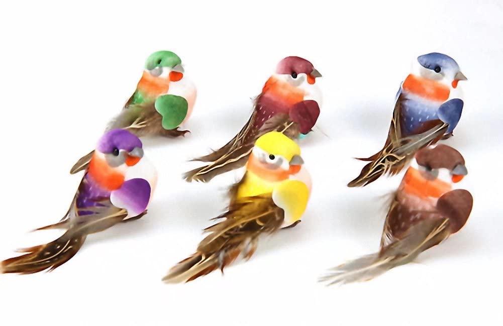 12Pcs Artificial Feather Birds Simulation Foam Birds with Claw Birds Ornaments DIY Craft for Home Garden Wedding Decoration Party Supplies