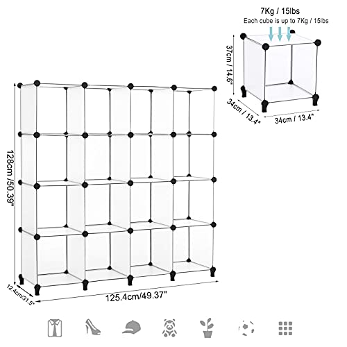 ANWBROAD Cube Storage Organizer 16 Cubes DIY Closet Cabinet Bookshelf Kids Organizers and Storage for Bedroom Closet Organizer Cubby Shelving Plastic Bookcase Office Living Room White ULCS016T
