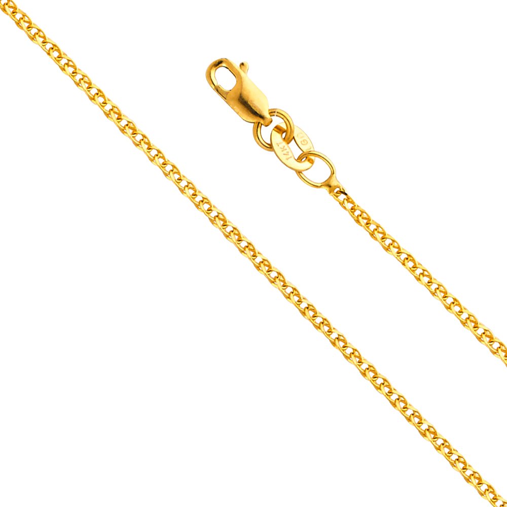 14k REAL Yellow Gold Solid 1.5mm Flat Open wheat Chain Necklace with Lobster Claw Clasp - 20"