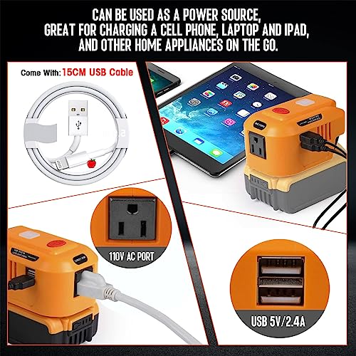 150W Powered Inverter Generator for De W0lt 20V Battery,Portable Power Station Supply Charger with 150W&AC110V-120V&2-USB,Powered Inverter Generator for camping, hiking, traveling