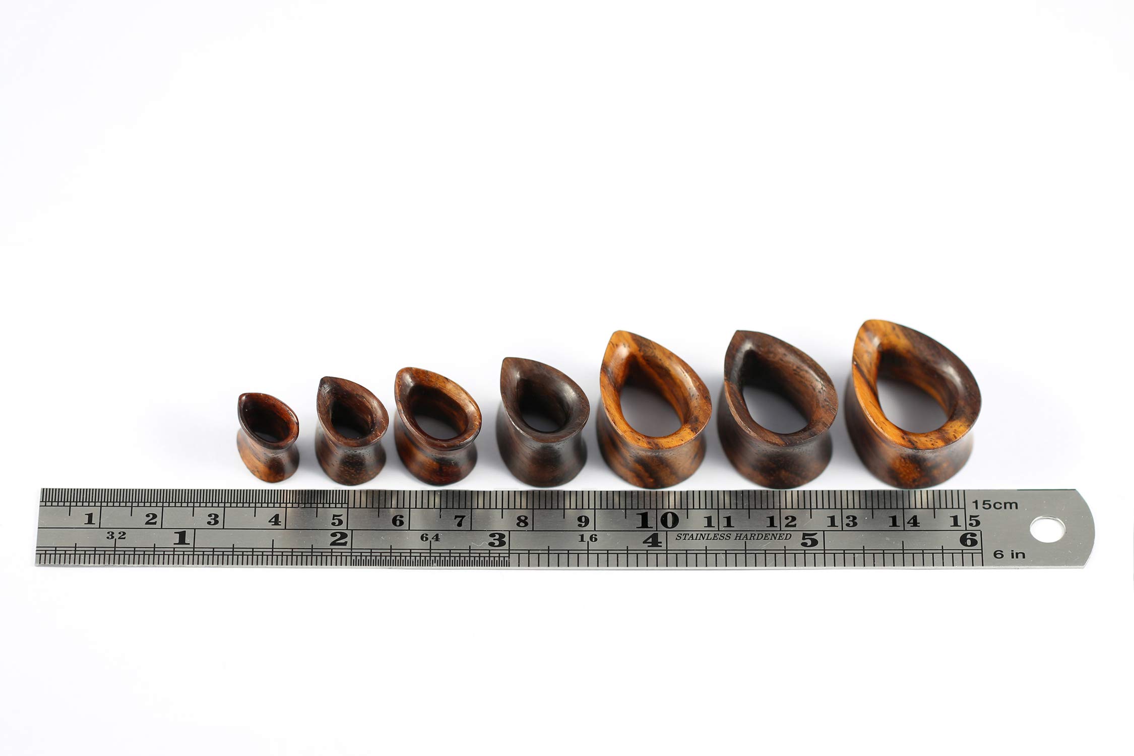 00 Gauge (10MM) Double Flared Sono Natural Wood Flat Teardrop Tunnels Gauges Ear Plug Piercing Jewelry - Sold by Piece