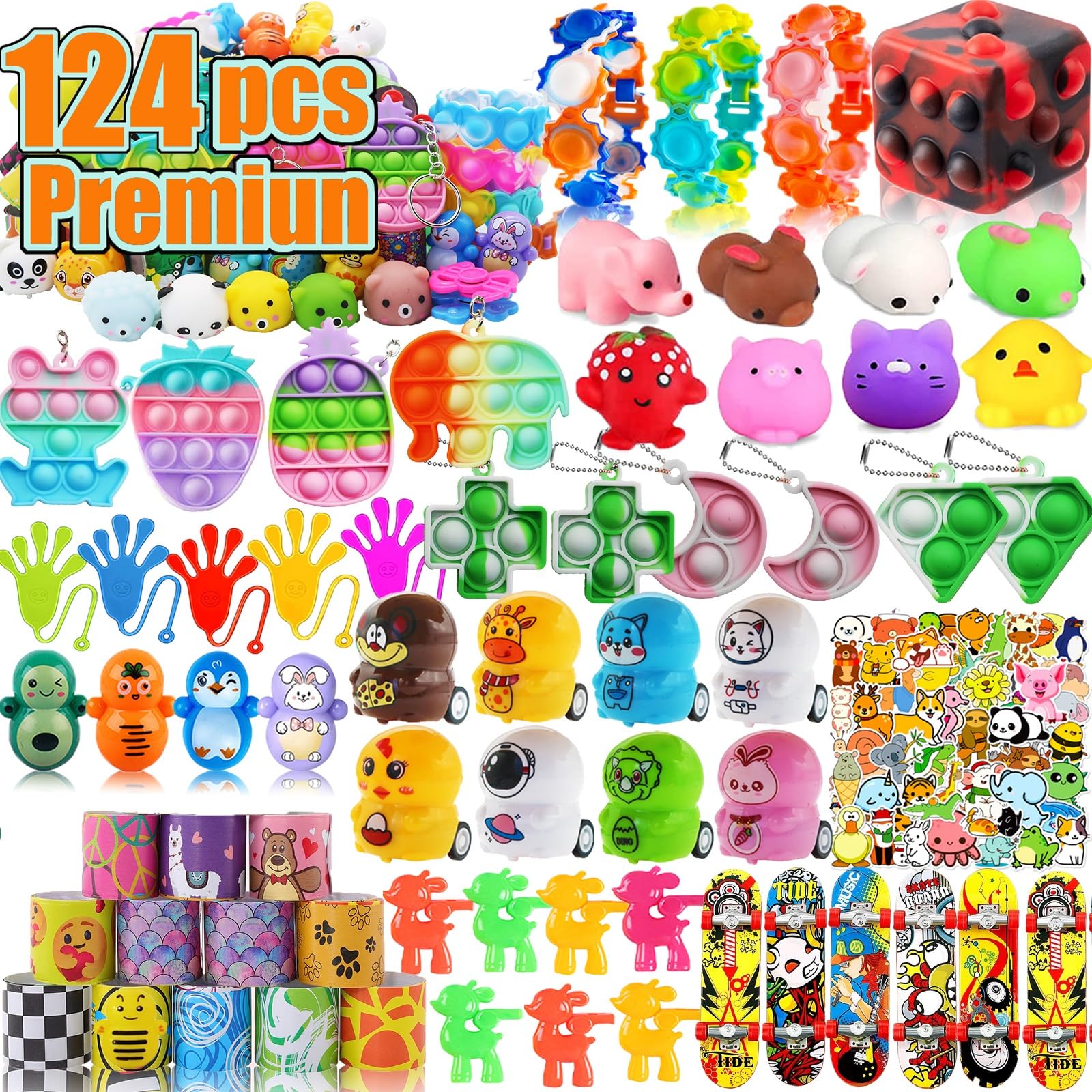 124 Pcs Pop Party Favors for Kids, Fidget Treasure Box Toys, Classroom Prizes, Pinata Filler Goodie Bag Stuffers,Treasure Chest, Carnival Prize Box Bulk Toys for Boys Girls