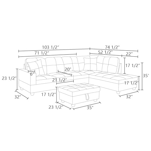 103" W Sectional Couches for Living Room, Sectional Sofa for Living Room Furniture Sets, L Shaped Couch Storage Ottoman, Faux Leather Modular Sectional Sofa Set for Living Room Set, Black White