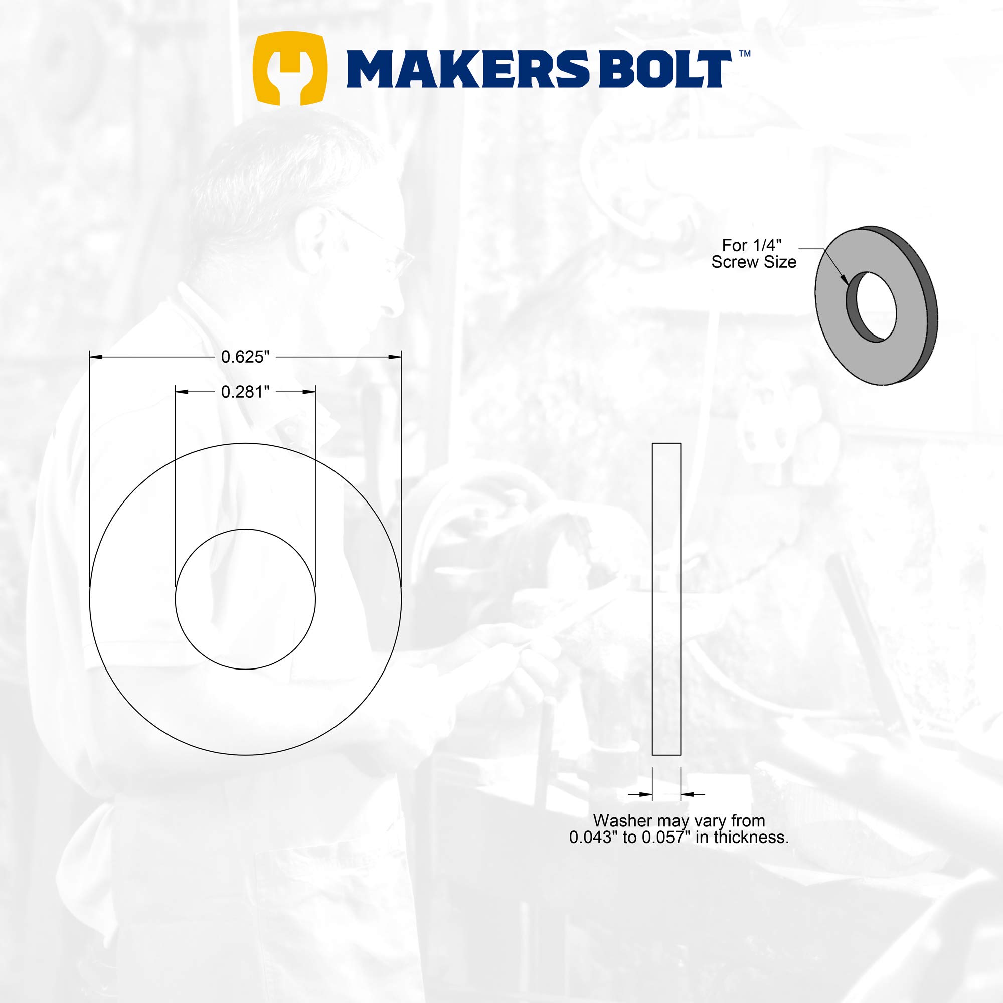 18-8 Stainless Steel 1/4" Flat Washers (100 pcs) Black Oxidized in USA by Makers Bolt