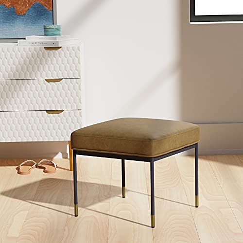 Amazon Brand β Rivet Modern Leather Ottoman Stool with Metal Legs, 16.9"H, Cognac