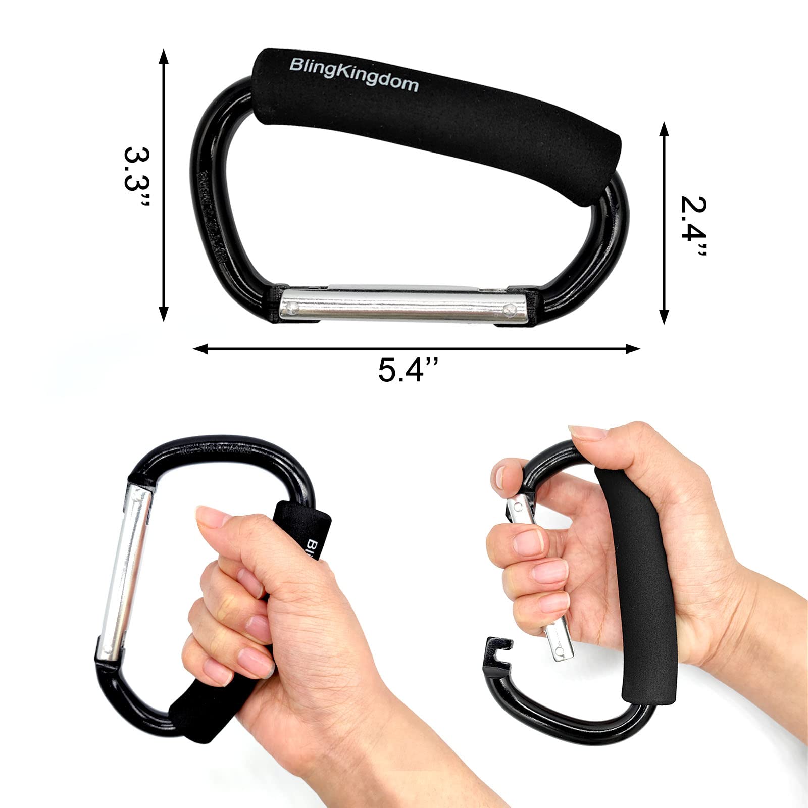 2 PCS Strong Stroller Hooks for Bags, Car Headrest Hook, Grocery Bag Hooks Large Carabiner Heavy-Duty Clip Hook for Groceries, Dog Leashes, Purses - 5.5"