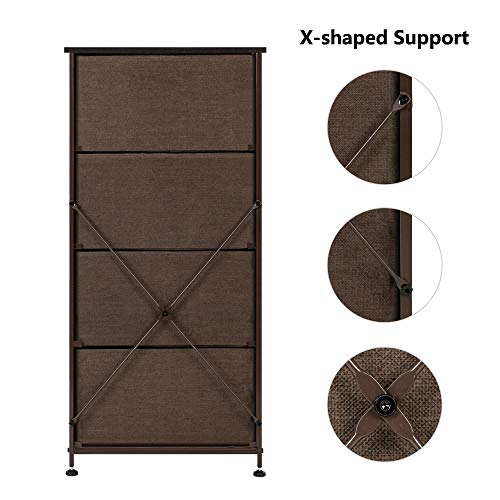 4-Tier Dresser Tower, Fabric Drawer Organizer with 4 Easy Pull Drawers with Metal Frame,Wooden Tabletop for Living Room (Brown)