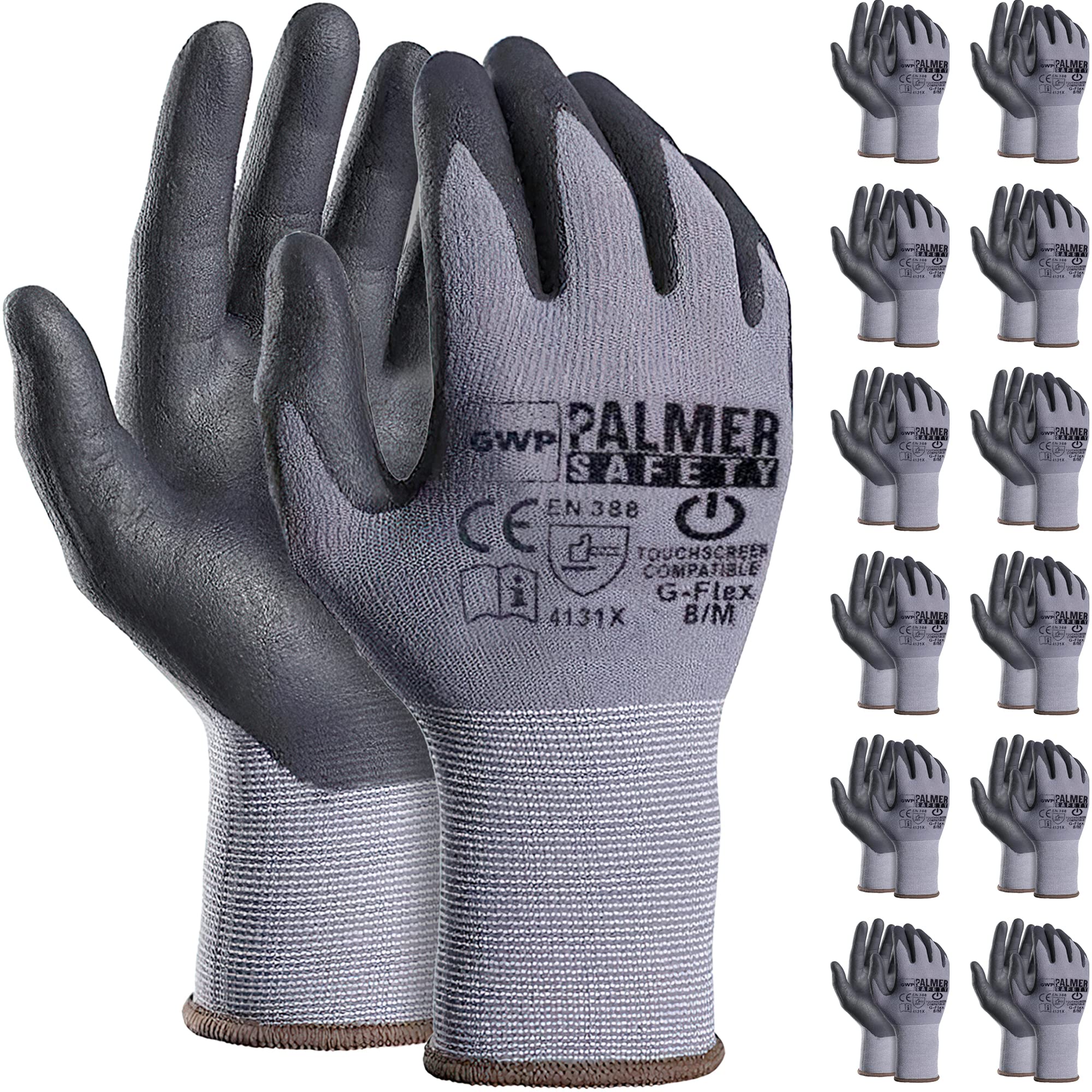 ATERET Palmer Safety 12 Pairs Large Safety Work Gloves I Microfoam Nitrile Coated Gloves I Working Gloves for Construction Warehouse Home Improvement