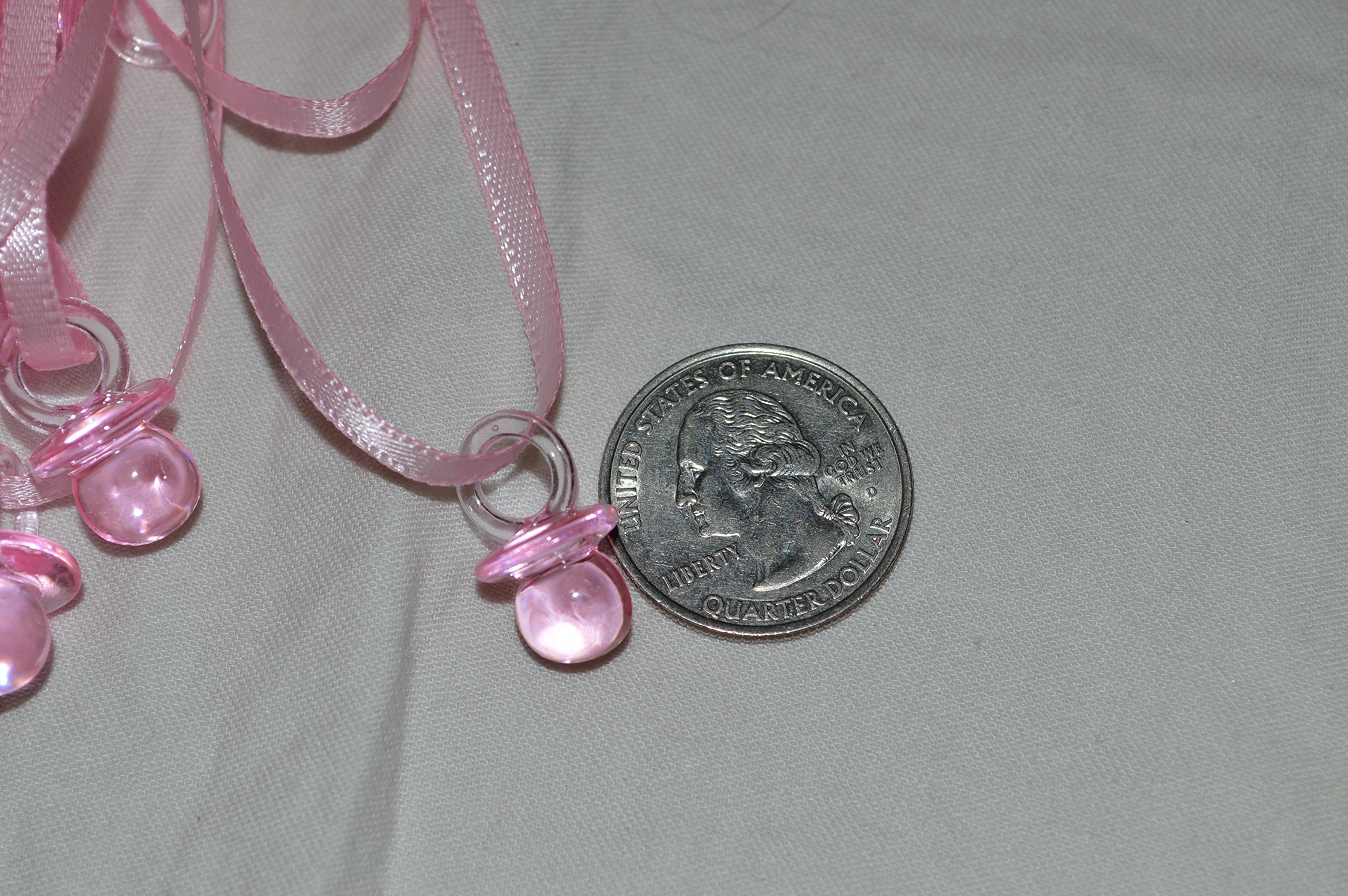 24 Pcs 3/4" Mini Light Pink Plastic Pacifier Necklaces "Don't Say Baby!" for Baby Shower Party Game/ Favors