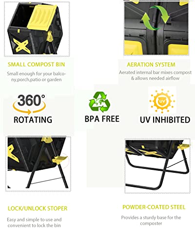 18.5 Gal Tumbling Compost Bin from BPA Free Material - Outdoor Single Rotating Chamber Composters,with Easy-Turn, Fast-Working System for Garden/Patio