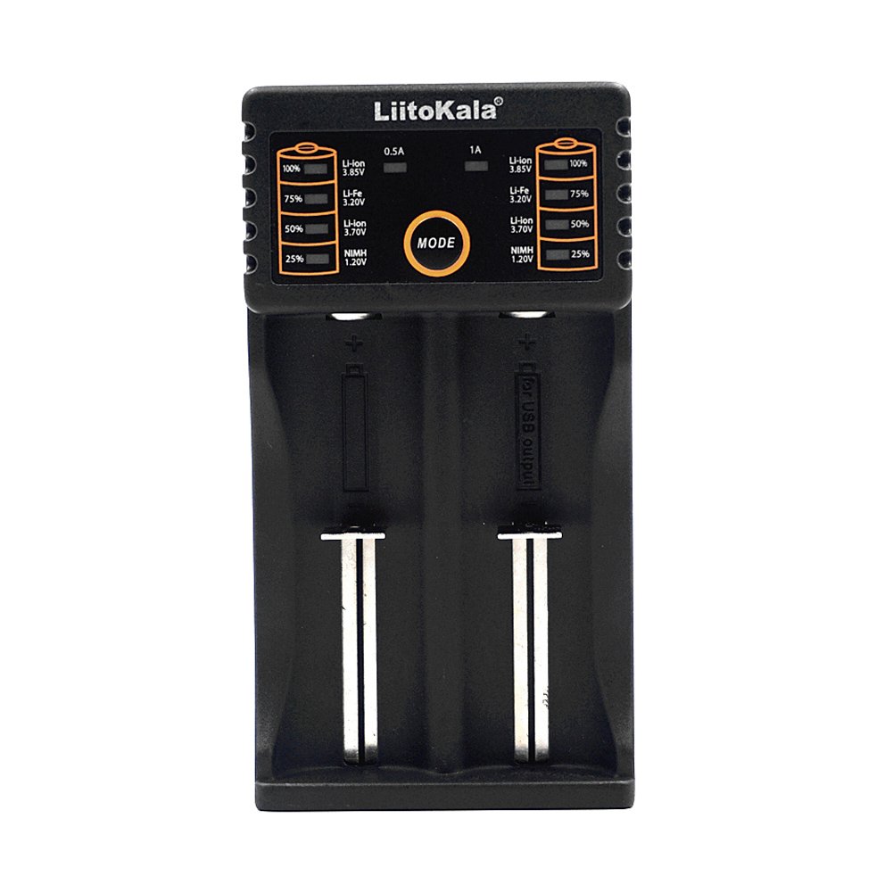 2-Bay USB Smart 18650 Battery Charger,Smart Multifunctional Battery Charger for 18650 26650 14500 16340 10440 RCR123,3.2V LiFePO4,1.2V Ni-MH Ni-Cd AA with 2 LED Indicators
