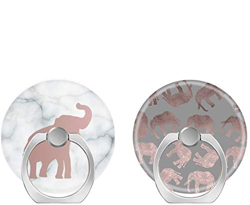 2 Pack/Cell Phone Ring Holder 360 Degree Rotation Finger Stand Works for All Smartphone and Tablets-Rose Gold Elephant on Marble Clear Tribal Pattern