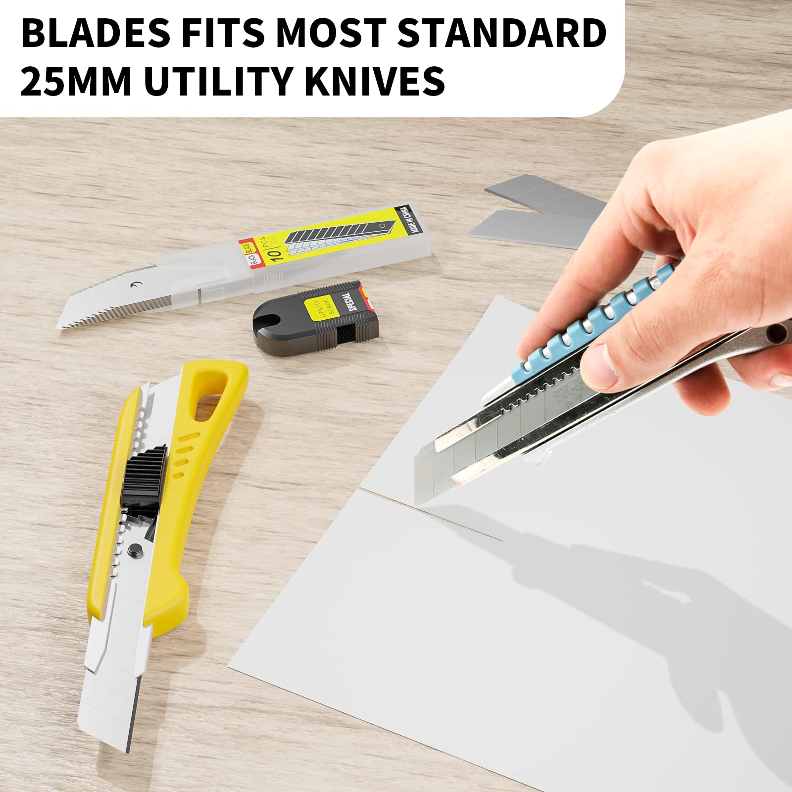 100-Pack 25MM Utility Knife Blades, Snap off Knife Blades for Retractable Box Cutters and Knife, SK5 Blades in Bulk Pack. 10pc ×10