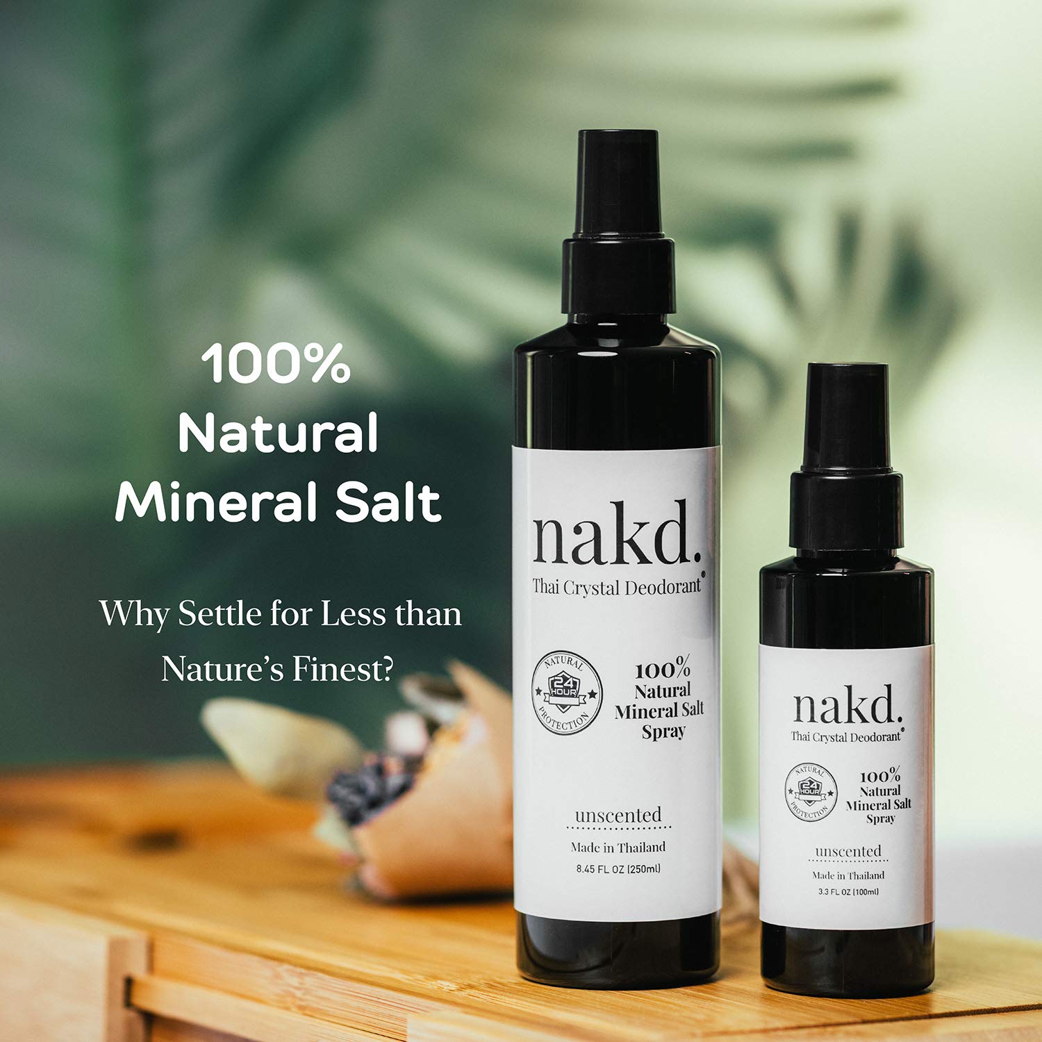 nakd. Thai Crystal Deodorant Spray – 2 Salt Deodorant Crystal Sprays, 8.45 FL oz. Regular + 3.3 FL oz. Travel Size – All Natural and Unscented Aluminum Free Deodorant for Women, Men, and Kids