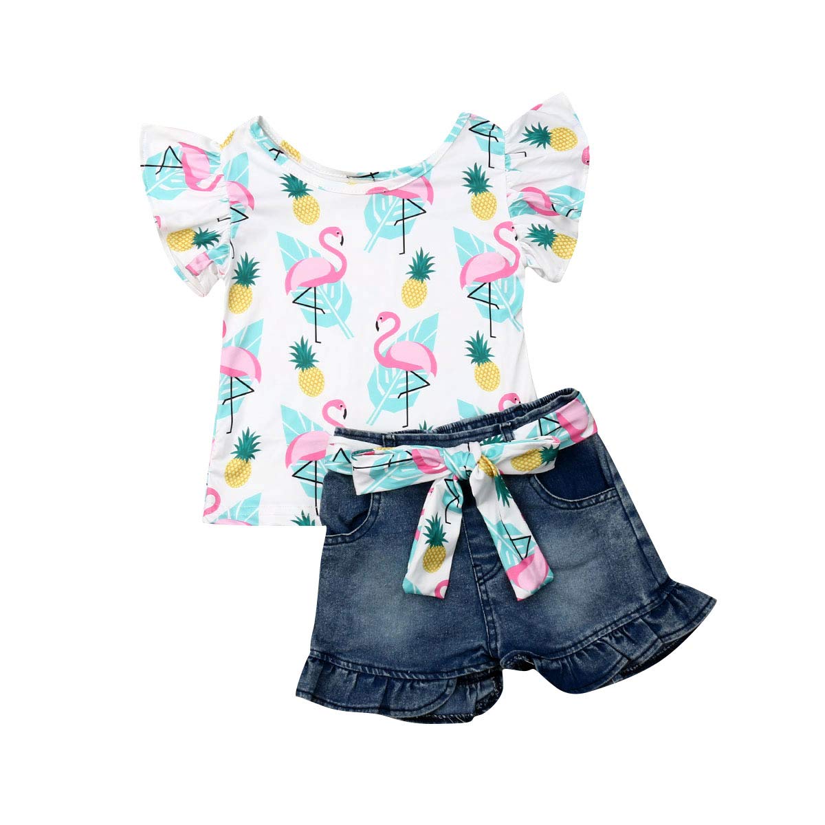 2Pcs/Set Fashion Toddler Kids Baby Girl Boy Summer Outfits Sleeveless Tassel T-Shirt Top+Floral Shorts Clothes Set 6M-5T (Flamingo, 4-5 Years)