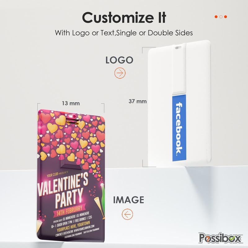 Possibox Custom Credit Card USB Flash Drive 32GB Imprinted with Your Logo - as Promotional Gift - Bulk - Customizable 50 Pack