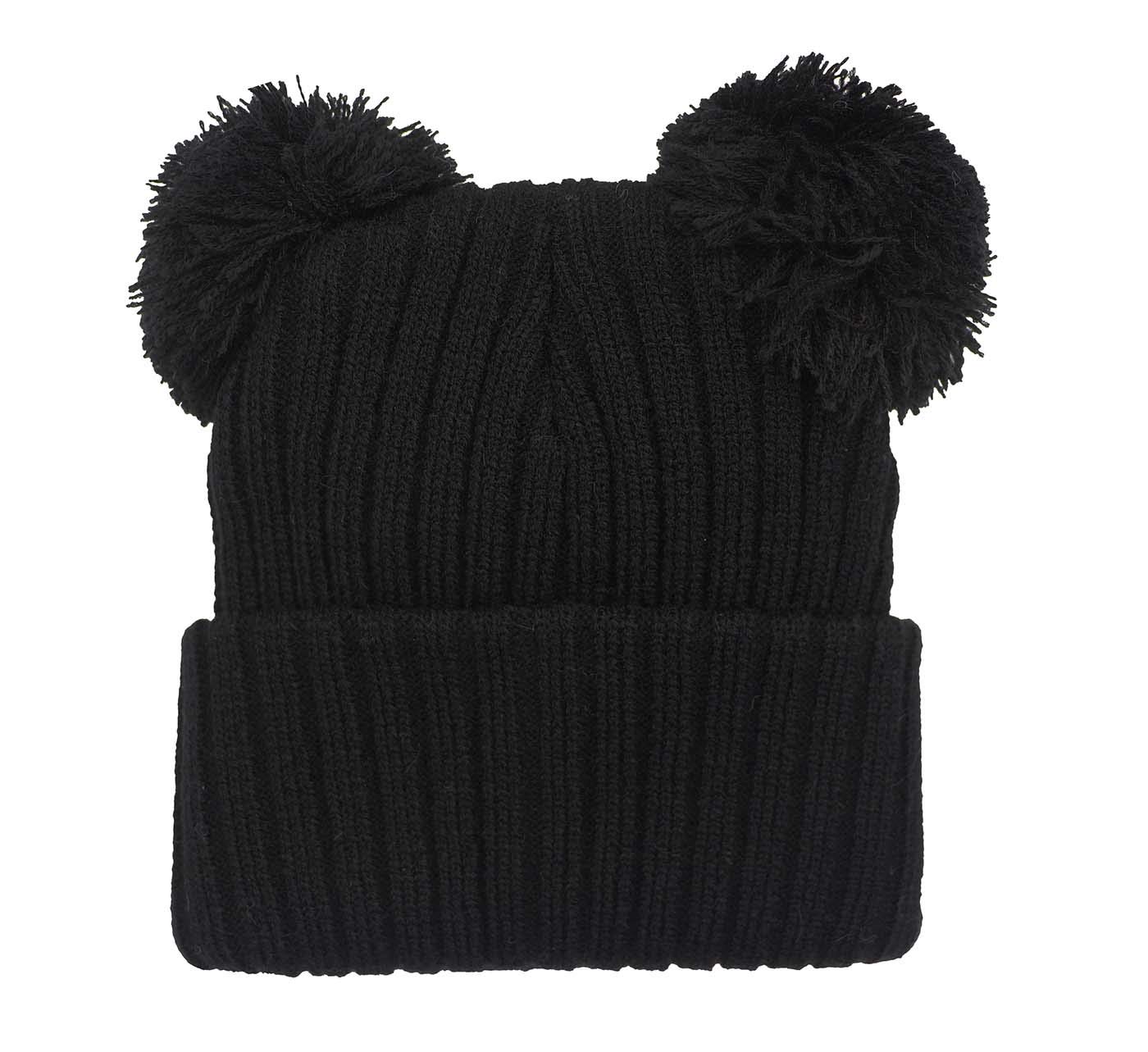 Toddler Girls Winter Beanie Hats with Pom Poms Warm Knit Baby Cap with Cute Mouse Ears Bowknot Black