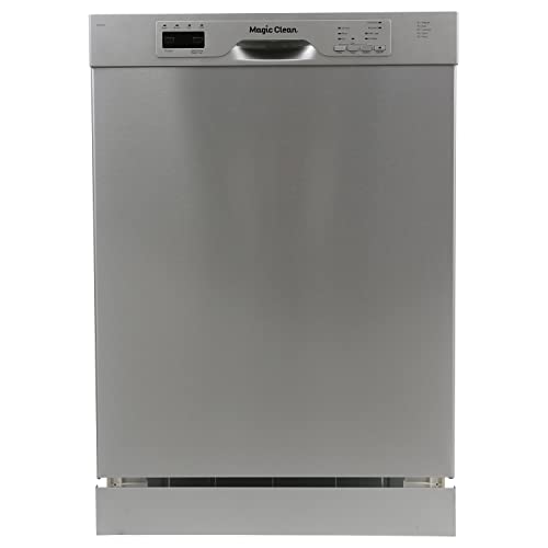 Magic Clean MCDW24SI Dishwasher 24-Inch Built in with 3 Wash Options and Automatic Cycles, Stainless Steel Construction with Electronic Control LED Display, Low Noise Rating, Metallic