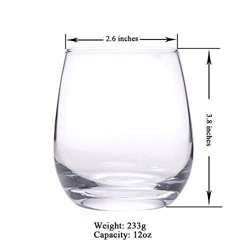 12 Ounce Stemless Wine Glasses/Whiskey Glasses/Beverage Glasses, Set of 4 Great For Drinking Wine, Whiskey or Juice, Versatile Glass Cups/Glassware Sets/Glass Tumblers