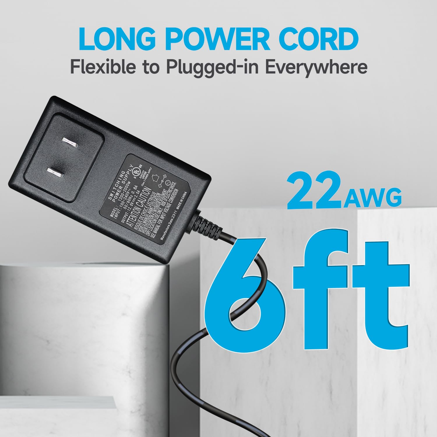 12V 2A AC to DC Regulated Power Supply Adapter, 2000mA 24W AC Adapter for CCTV Security Camera Surveillance System DVR NVR LED Light Strip Router Razor Power Core Roku Media Player and More, UL FCC