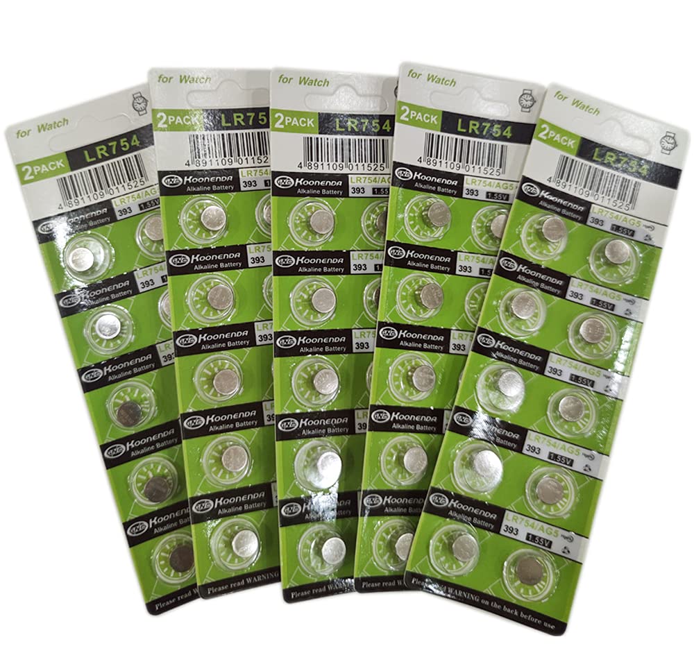50PCS AG5 Button Cell Battery,LR754 393A SR48 AG5 Alkailine Coin Batteries for Misfit Ray, Laser Bore Sight, Hearing Aid, Fitness Tracker,Watch,AR Light,Digital Callipers