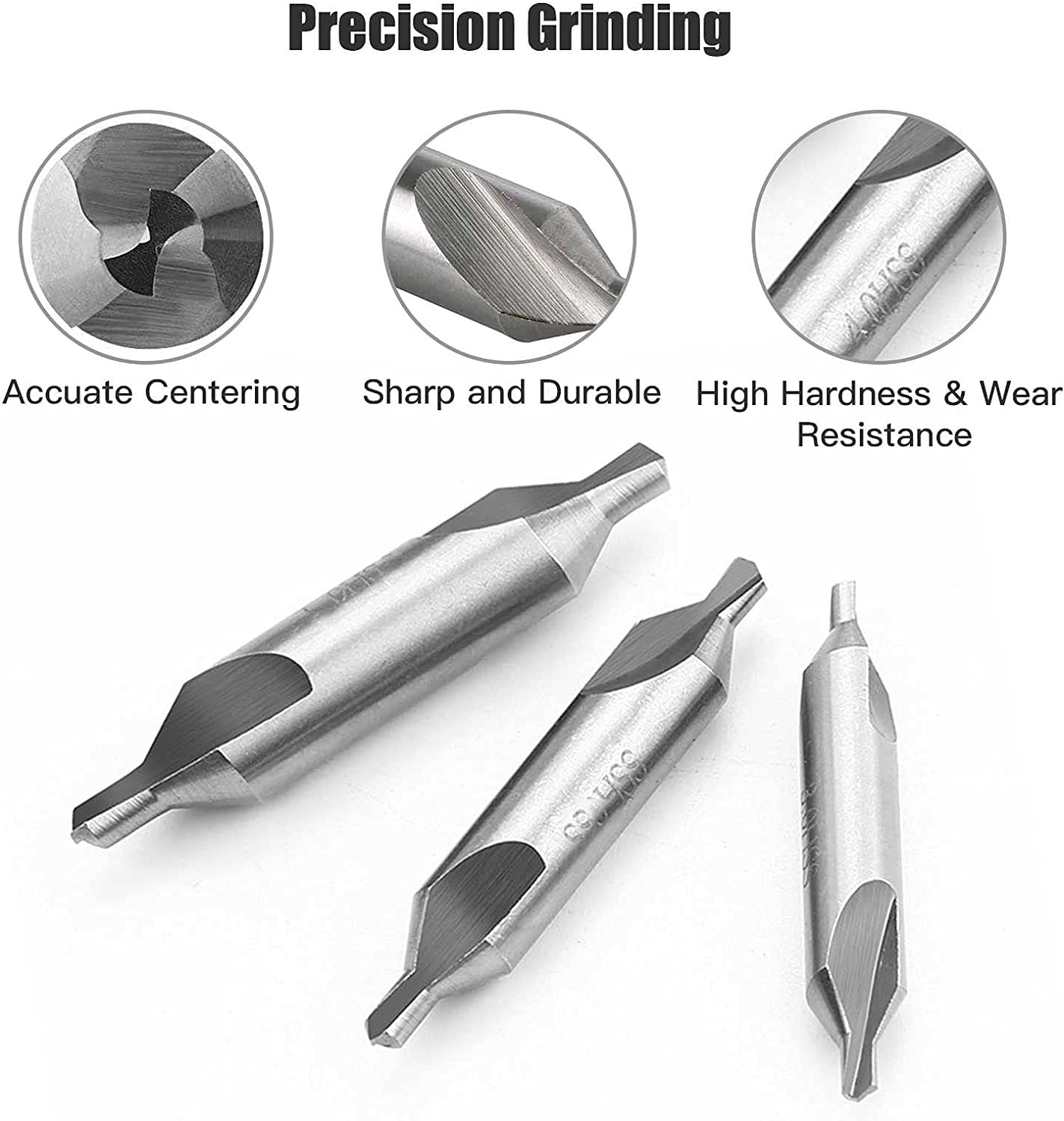 Auniwaig 10pcs Center Drill HSS-6542 Countersink Lathe Bit Mill Tool, 1mm x 3mm Combined Drills Plain Type A, Combined Countersinks Drills Set Tool Silver
