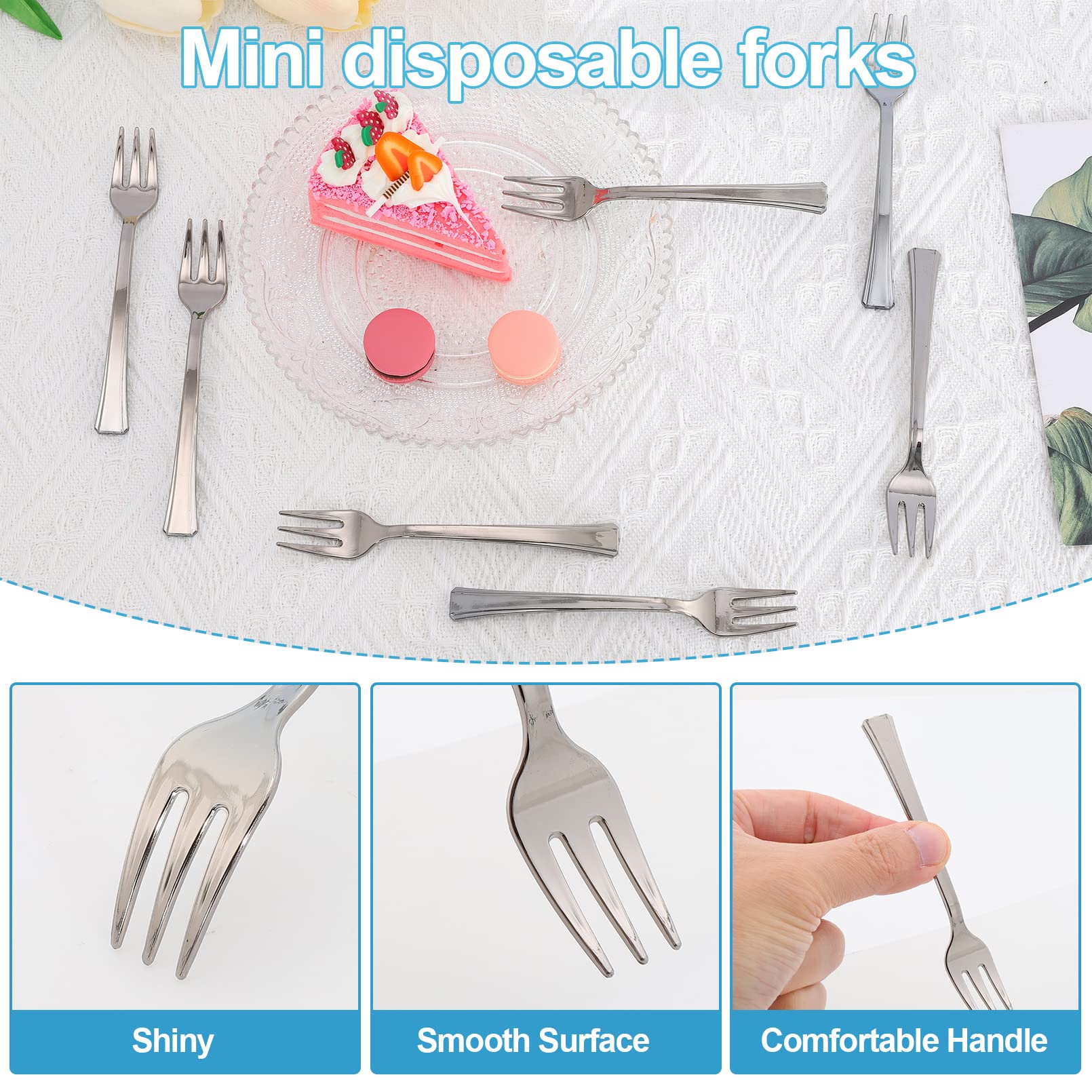 100PCS Mini Plastic Forks,Silver Plastic Mini Forks,Disposable Mini Dessert Forks 4.5 Inches,Mini Tasting Forks Appetizer Forks Perfect for Coffee Espresso Cake Desserts Appetizers