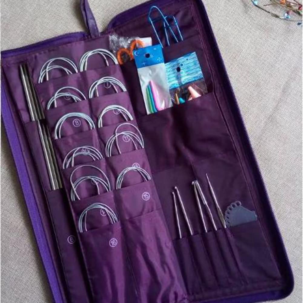 104pcs Knitting Kit Stainless Steel Straight Circular Knitting Needles Crochet Hook Needlework Weave Set Hand Tool with Pu Bag