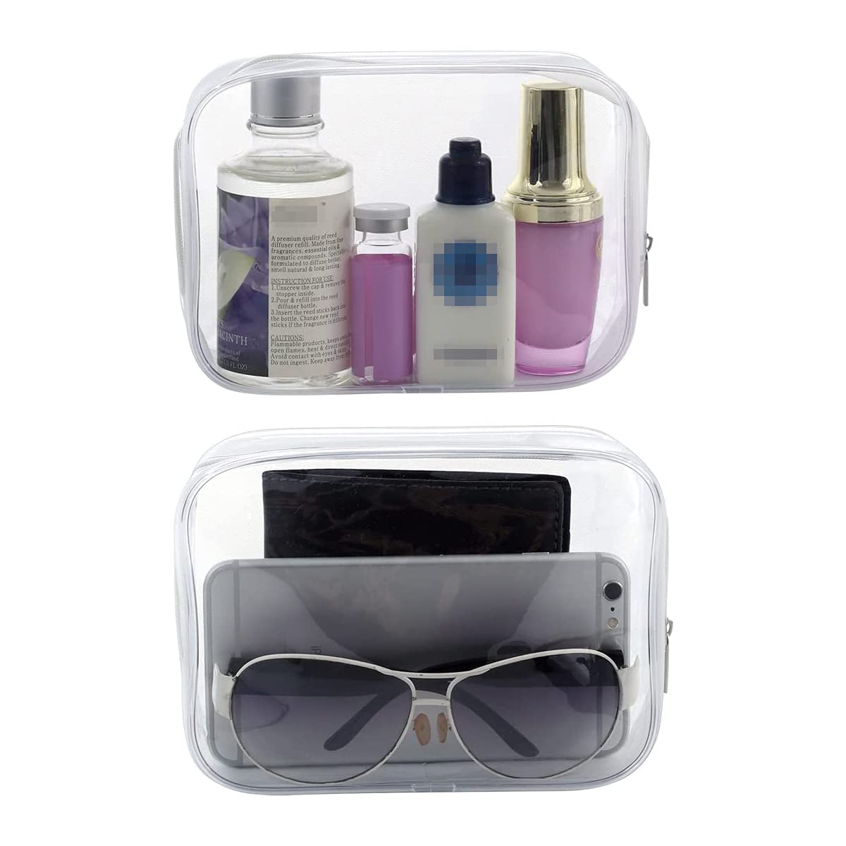 5 Pack Clear Plastic Zippered Toiletry Carry Pouch TSA Approved Toiletry Bag Portable Cosmetic Makeup Bag for Vacation, Bathroom and Organizing (White, Small/Large)