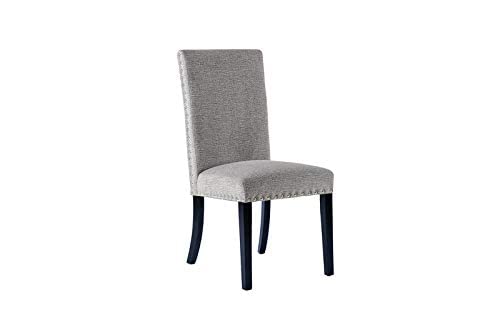 Cui Liu Owen Upholstered Dining Chair β Armless Dining Chair in Grey Linen with Black Wooden Leg and Shiny Silver Nailhead (Set of 2)