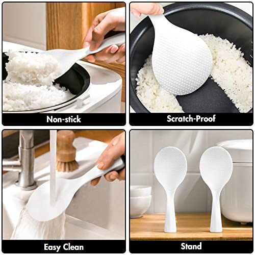 2 Pcs Plastic Rice Paddle,Non Stick Standing Rice Spoon Scooper Spatula,Heat Resistant Rice Cooker Spoon (White)